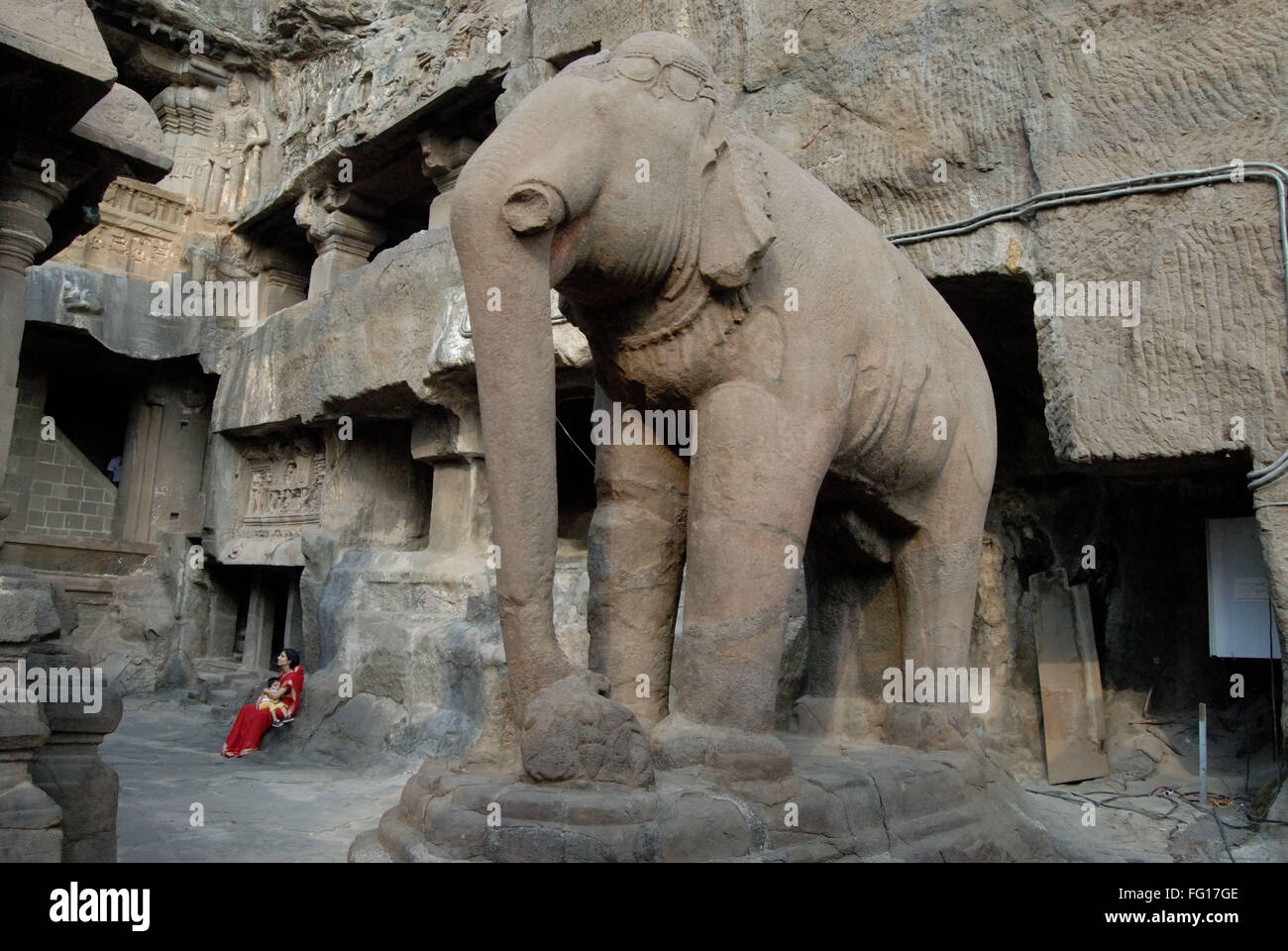 Ruined elephant statue in cave no 32 , Ellora , district Aurangabad ...