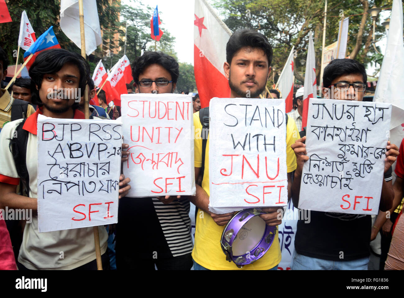 Kolkata, India. 17th Feb, 2016. SFI, AISF, PSU, and AISB four left ...