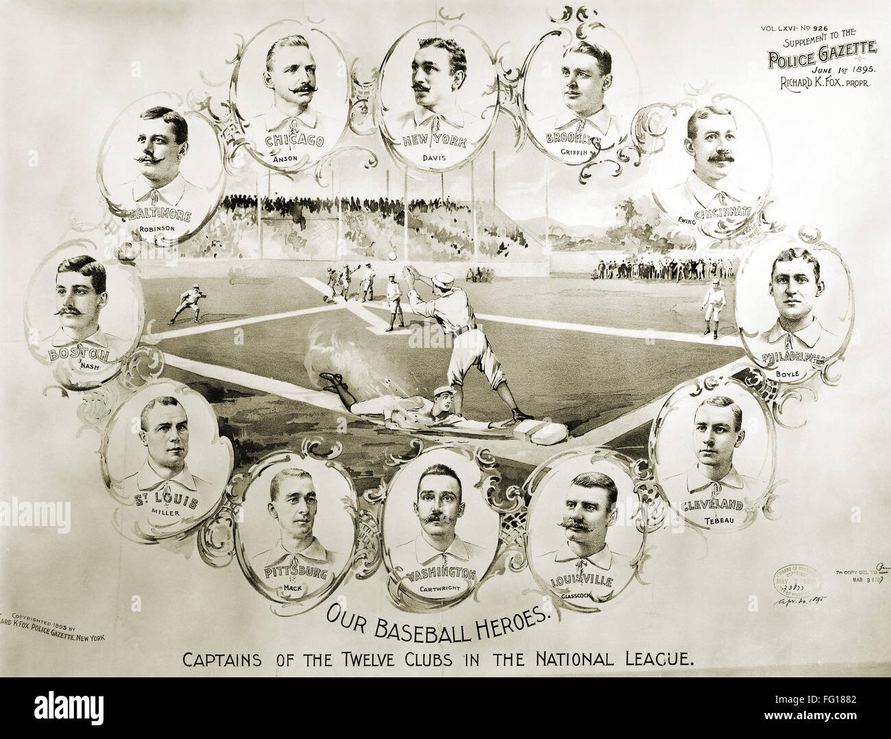 BASEBALL, 1895. /nPortraits of the captains of the twelve baseball ...