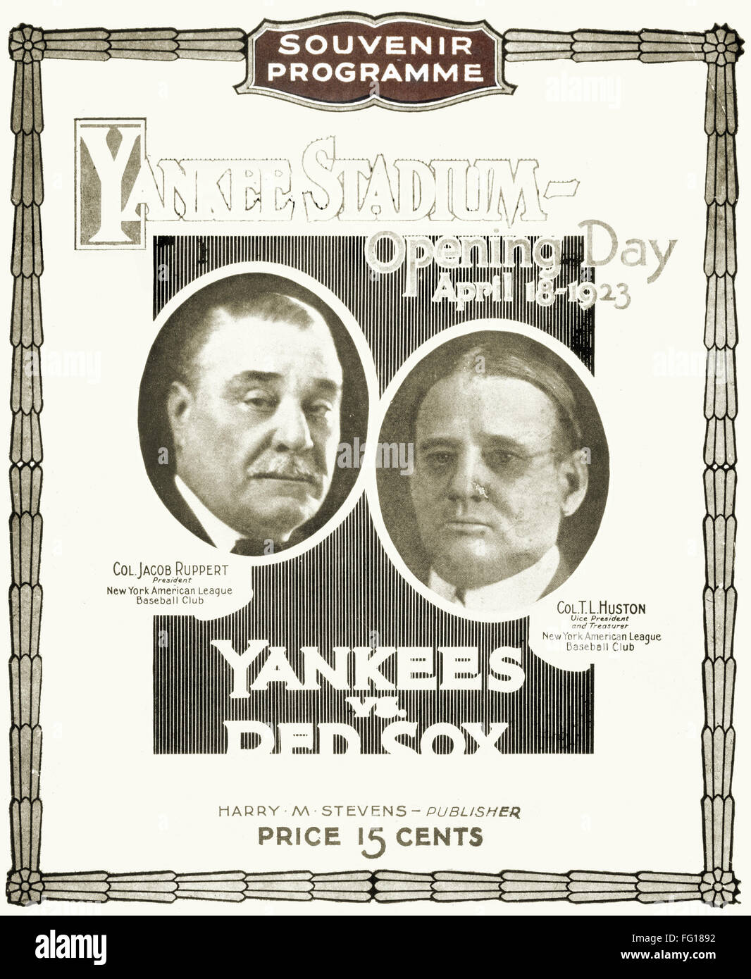 BASEBALL PROGRAM, 1923. /nCover of the program for the first game ...