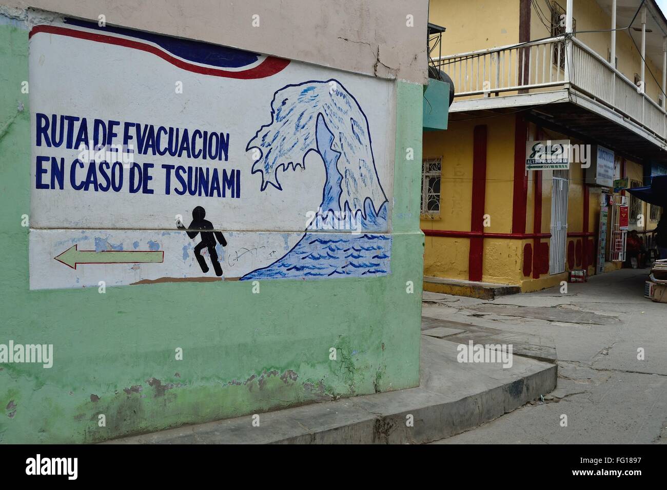 Tsunami evacuation route in PAITA. Department of Piura .PERU Stock ...