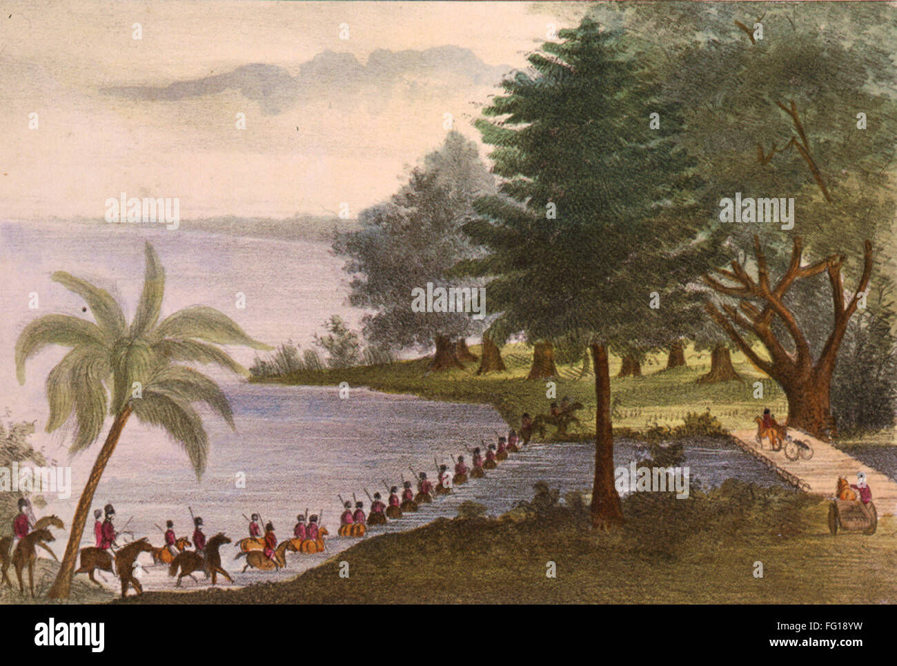SEMINOLE WARS, 1835. /n'Troops Fording Lake Ocklawaha.' American troops ...