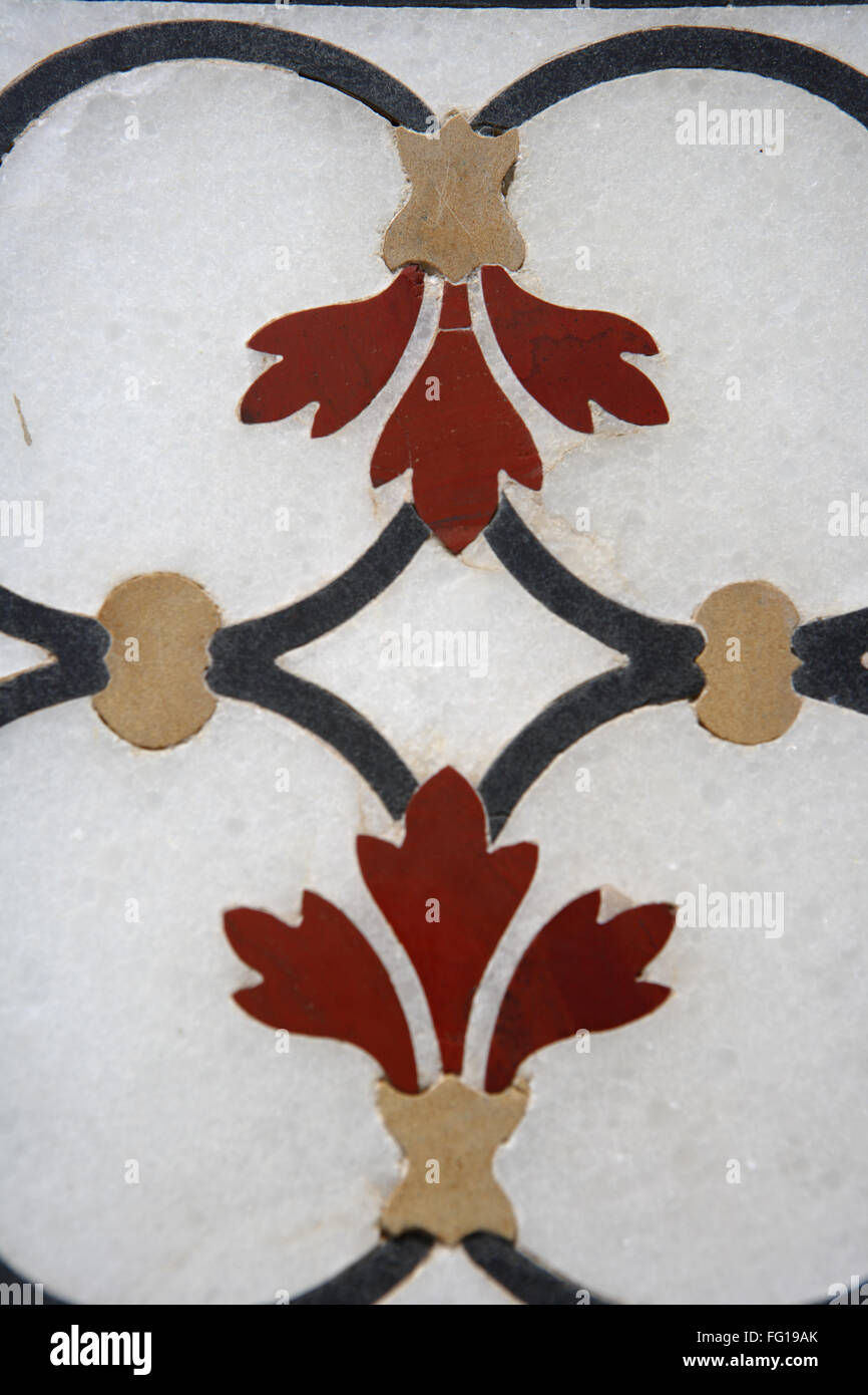 Marble inlay work of interlocking designs on wall of Taj Mahal Seventh ...
