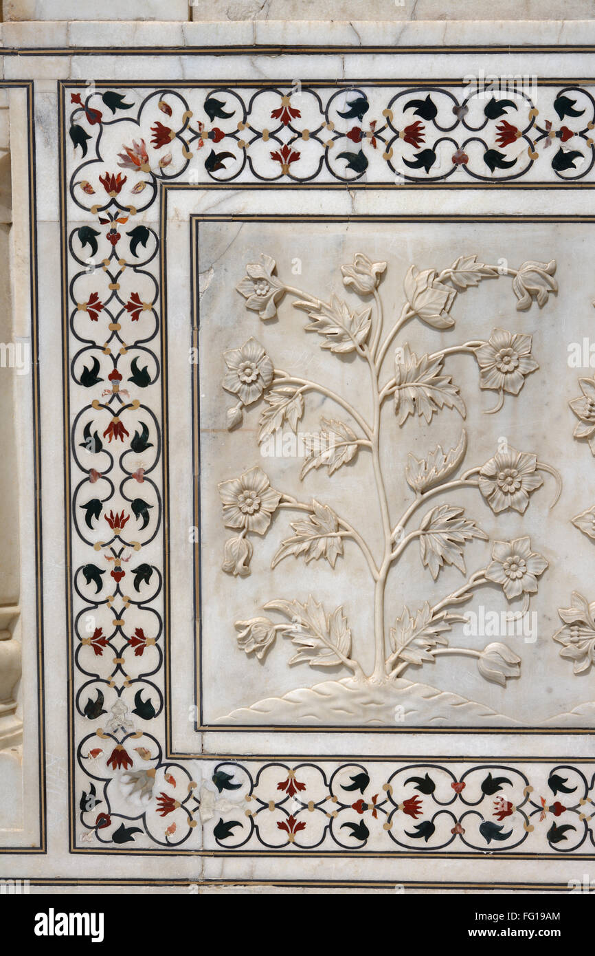 Marble inlay work interlocking and lower walls sculpted realistic bas ...