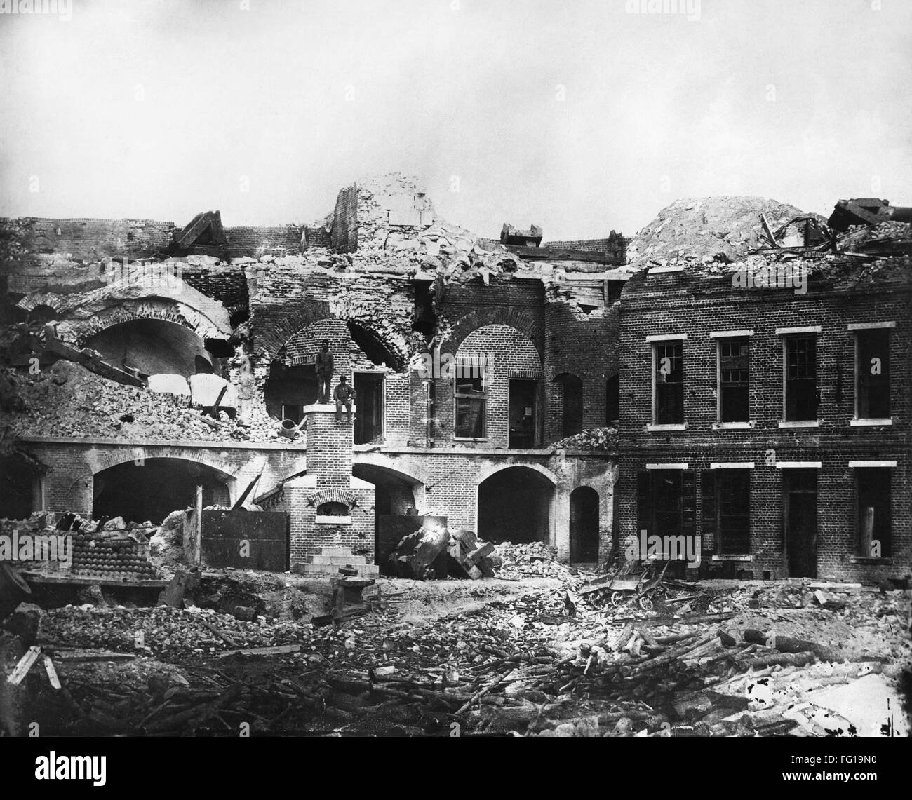 CIVIL WAR: FORT SUMTER. /nThe barracks of Fort Sumter destroyed during ...