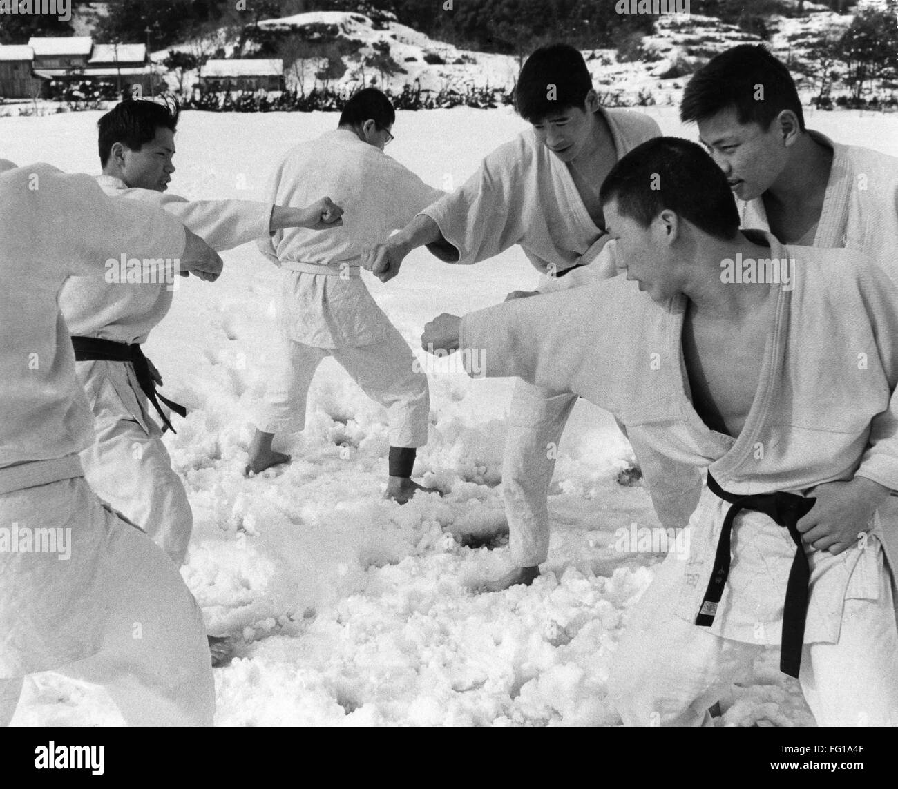 JAPAN: KARATE. /nYoung Japanese men practicing karate in the snow ...