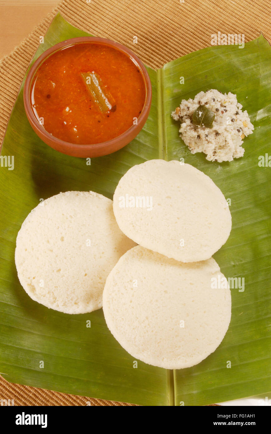 Vegetarian , Indian food three Idlis with coconut chutney sambar on ...