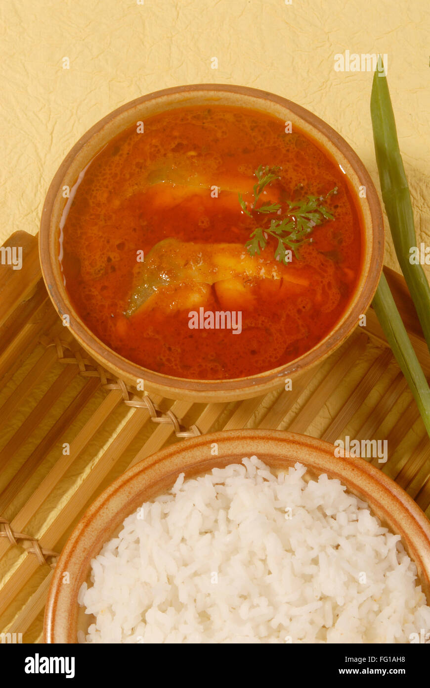 Non Vegetarian , Indian food Fish Curry with rice in plate Stock Photo ...