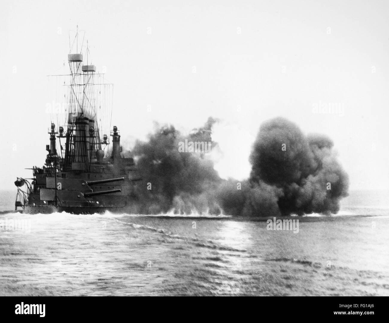 USS MICHIGAN, 1912. /nThe USS Michigan firing a broadside. Photograph ...