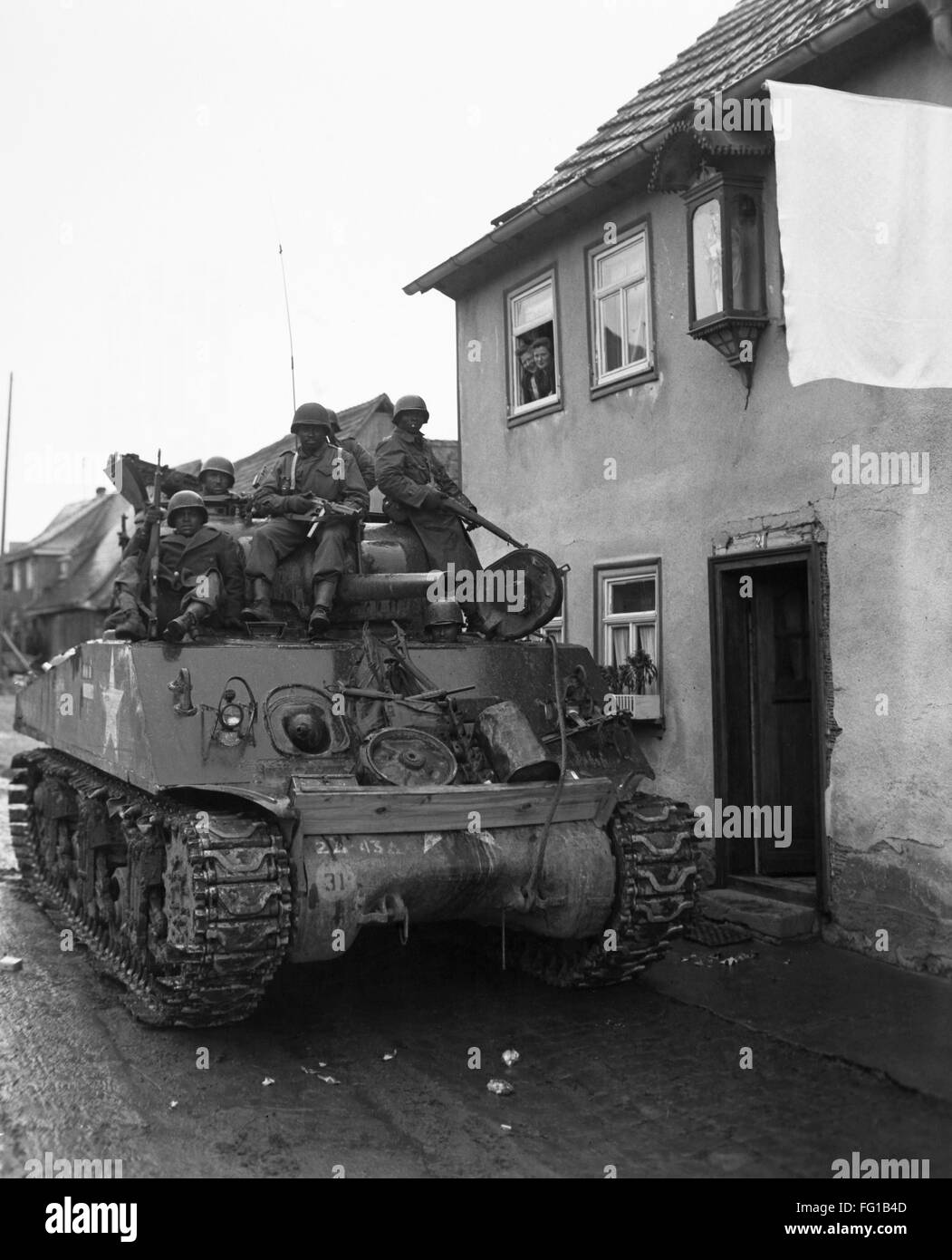 WORLD WAR II: TANKS, 1945. /nMembers of the 66th Infantry Regiment ...