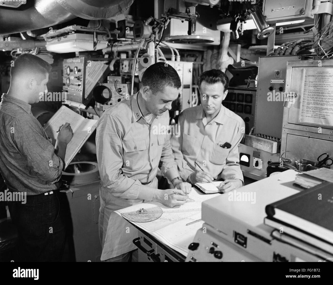 NAVY: USS NAUTILUS, 1958. /nSailors onboard the USS Nautilus, checking ...