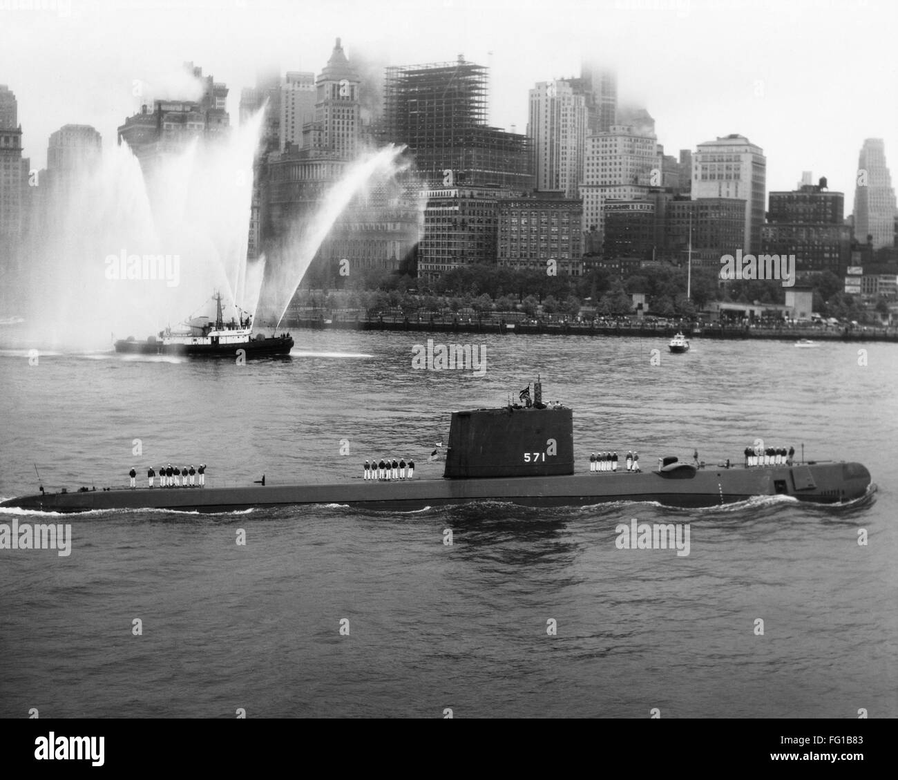 NAVY: USS NAUTILUS, 1958. /nThe crew of the USS Nautilus standing on ...