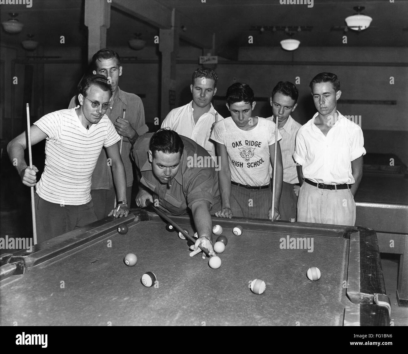 TENNESSEE: BILLIARDS, c1945. /nGroup of men playing a game of pool in ...