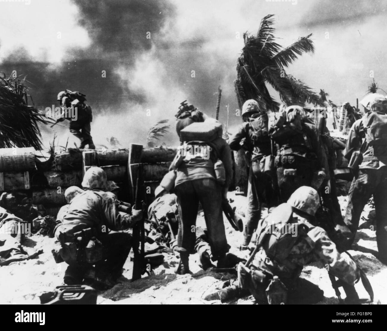 WWII: PACIFIC THEATER. /nSoldiers in combat somewhere in the Pacific ...
