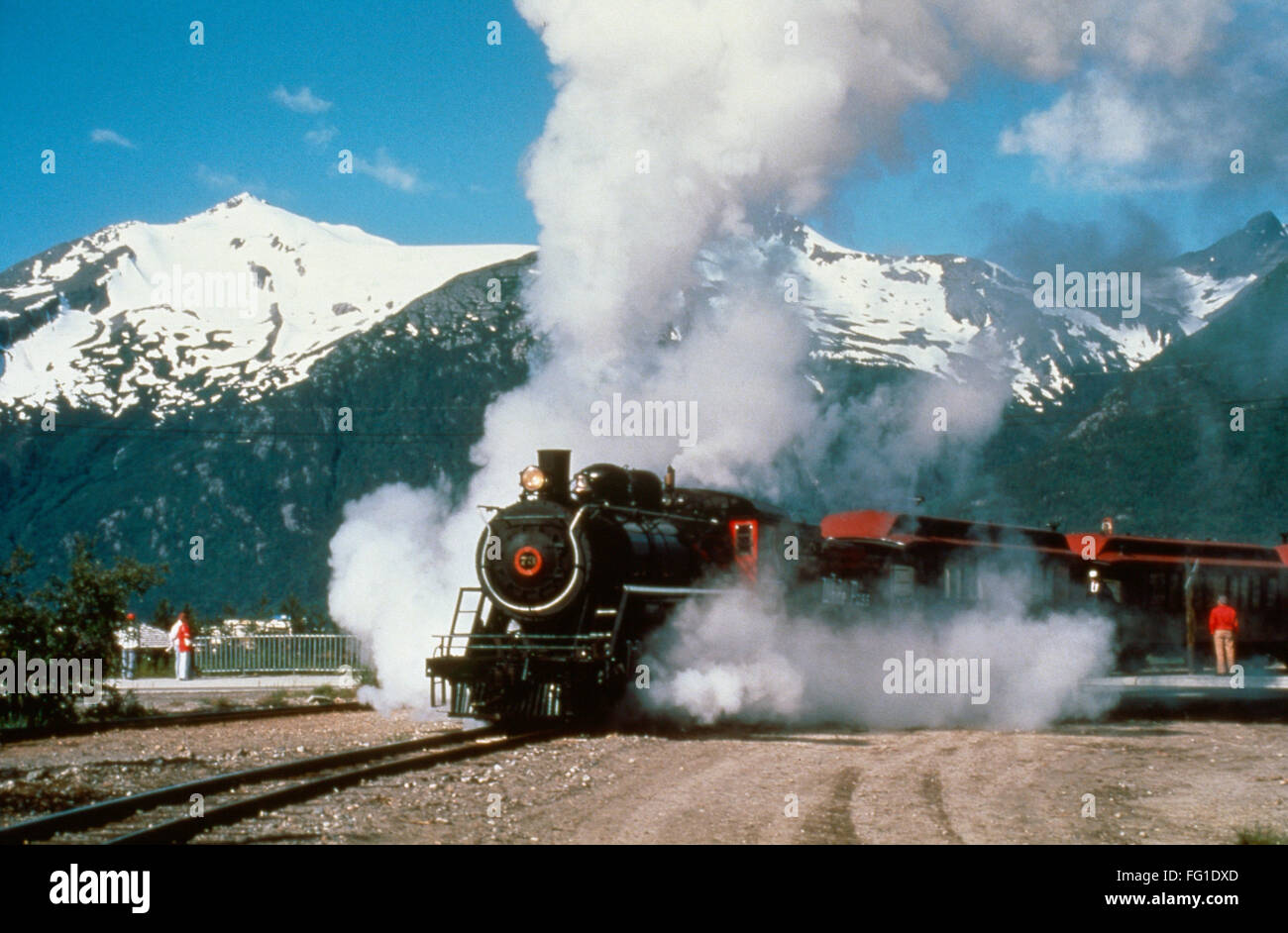 ALASKA: SKAGWAY, c1990. /nAn historic steam engine running along the ...