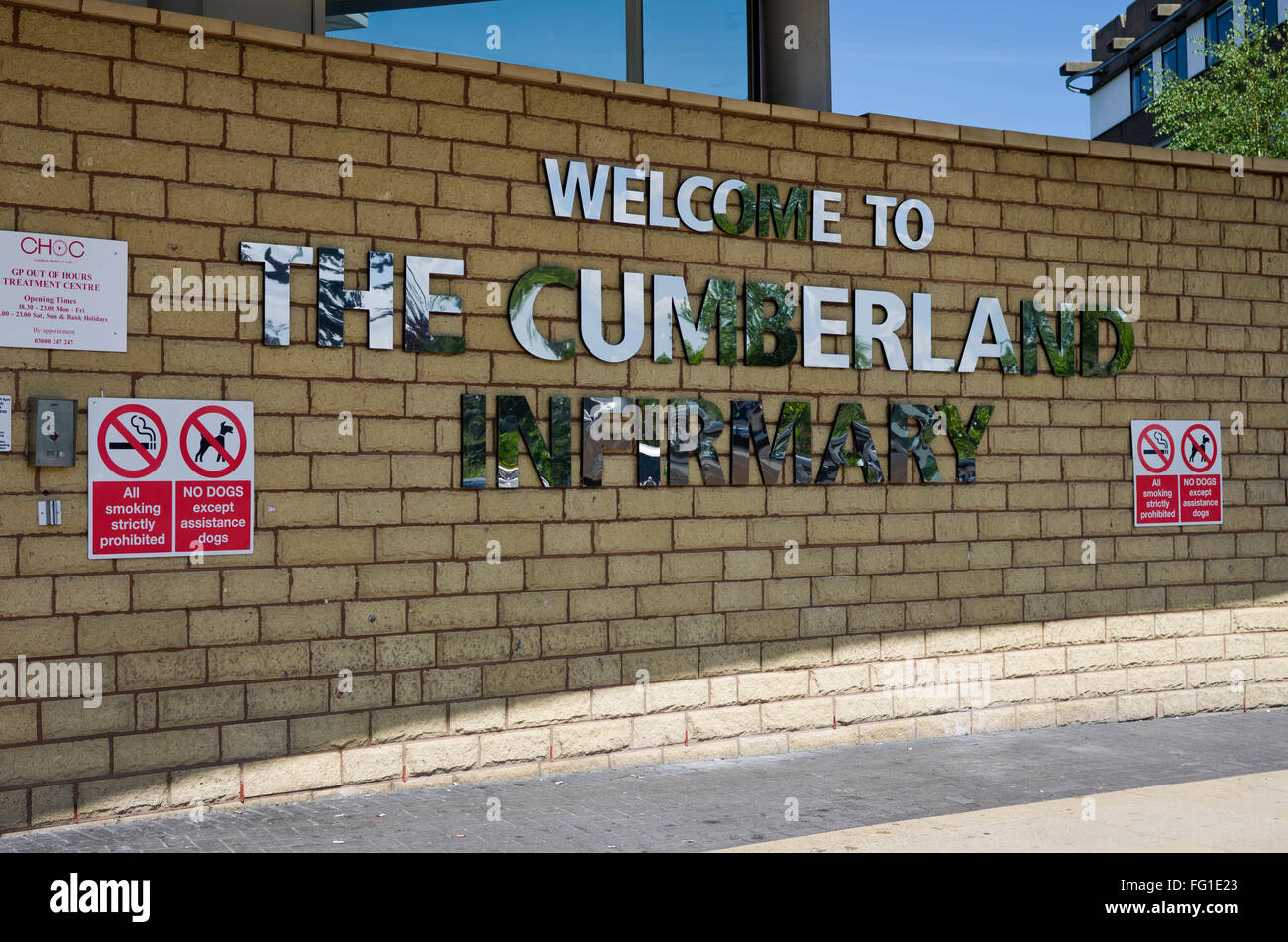 Welcome sign at main entrance to the Cumberland Infirmary, the major ...