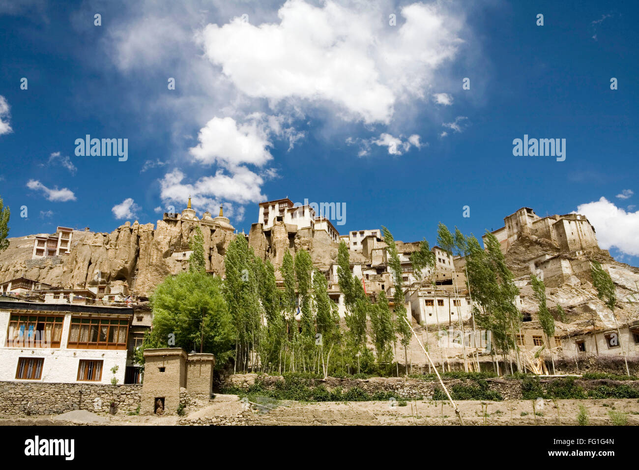 Lamayuru Buddhist Monastery rising mass eroded cliffs Leh Kargil road ...