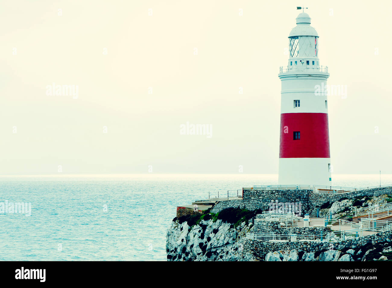 a view of the Trinity Lighthouse at Europa Point, in Gibraltar, and the ...
