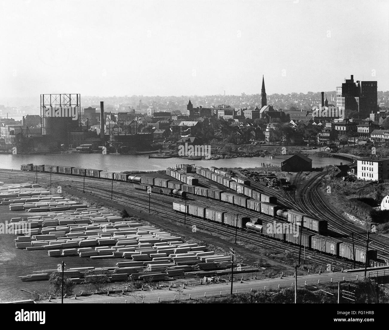 CONNECTICUT: RAILROAD. /nA view of the railroad yards in New London ...