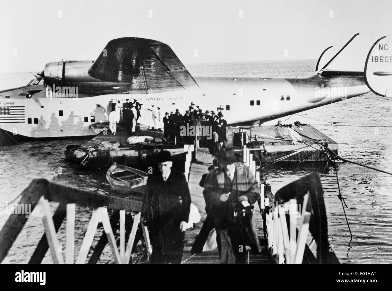 DIXIE CLIPPER, 1939. /nPassengers deplaning the Boeing 314 'Dixie ...
