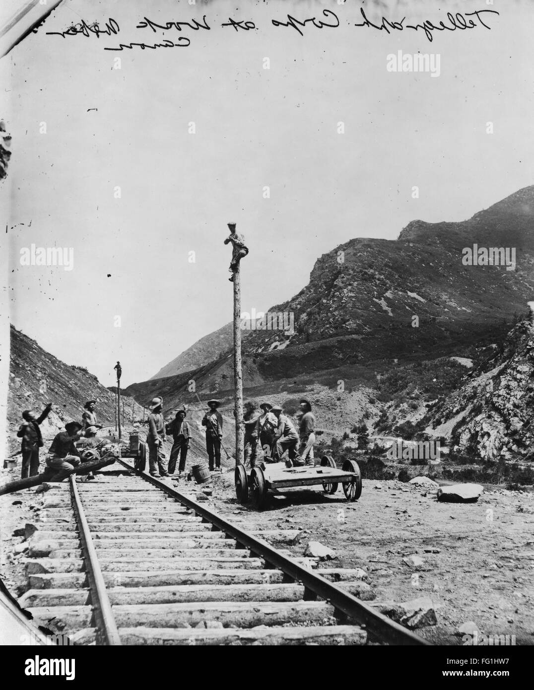 UTAH: TELEGRAPH, 1869. /nWorkers constructing telegraph systems along ...