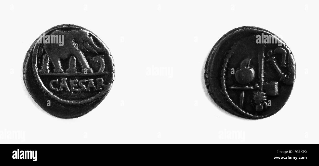 ROMAN COIN: CAESAR. /nCaesar and an elephant on a Roman denarius, 44 B ...