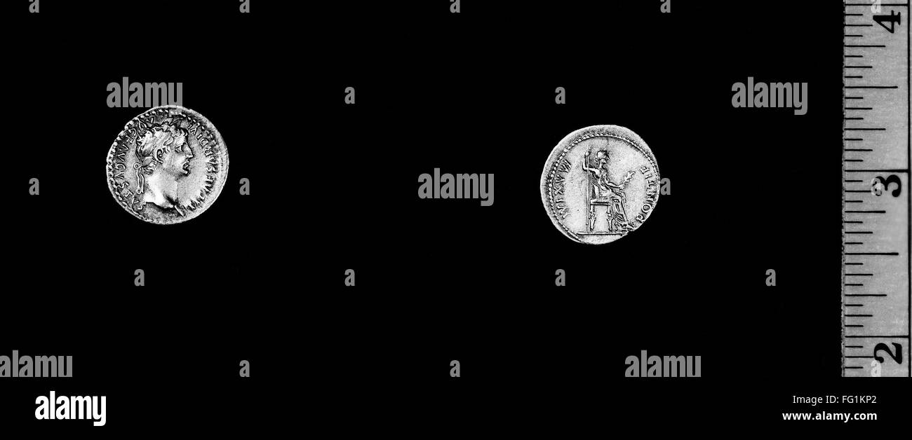 ROMAN COIN: TIBERIUS. /nThe head of Tiberius on a Roman denarius, 14-37 ...