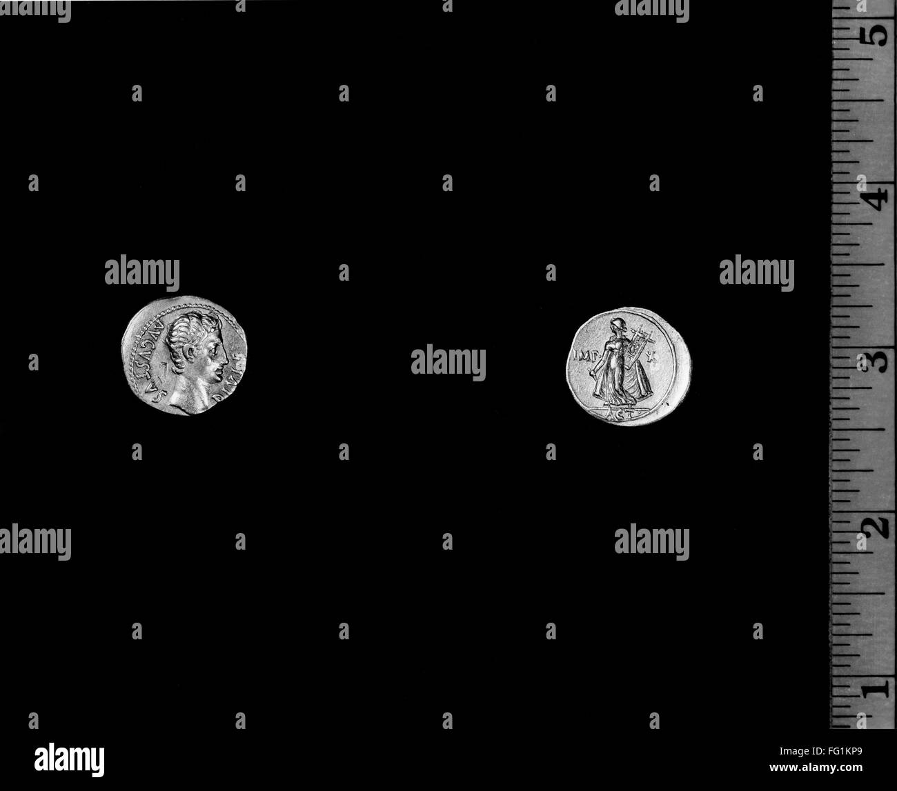 ROMAN COIN: AUGUSTUS. /nEmperor Augustus on a gold Roman aureus coin ...