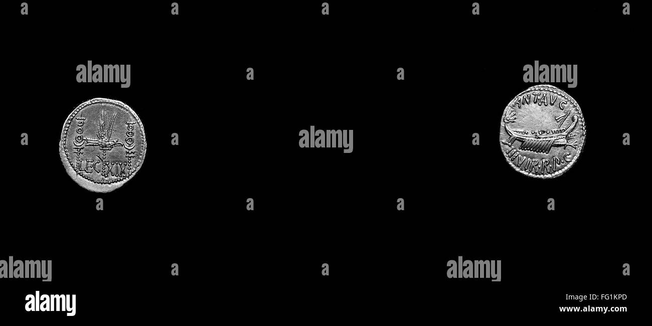 ROMAN COIN: MARK ANTONY. /nMark Antony on a silver Roman denarius coin ...
