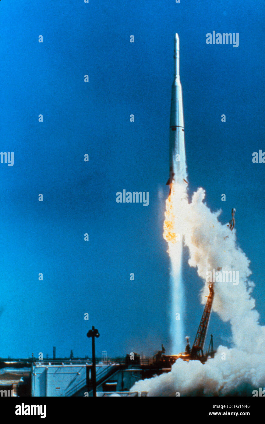 SATELLITE LAUNCH, 1962. /nLaunch of the Telstar 1 satellite aboard a ...