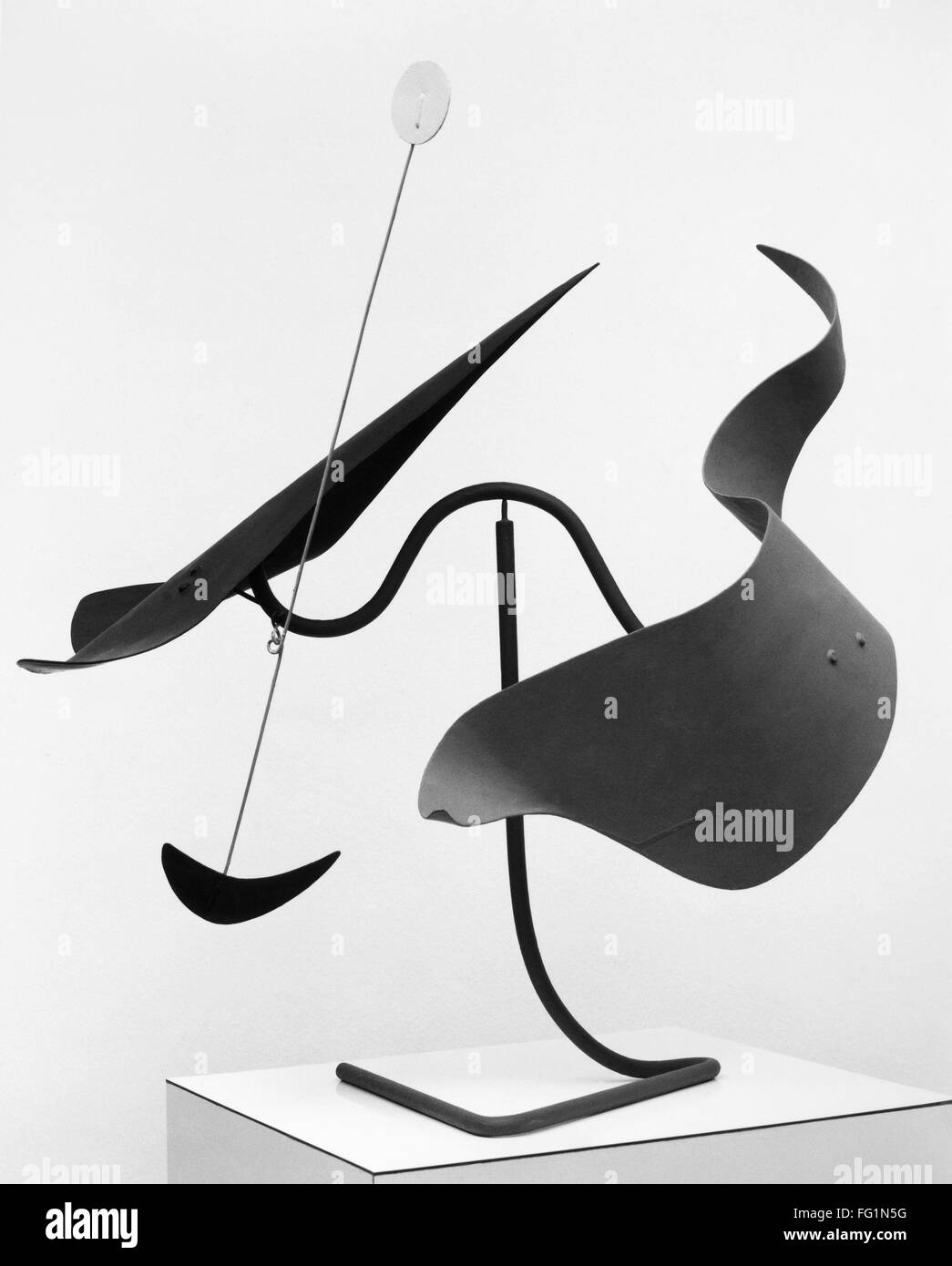 CALDER: MOBILE, 1954. /n'Red and Black Waves on Grey Stalk.' Standing ...