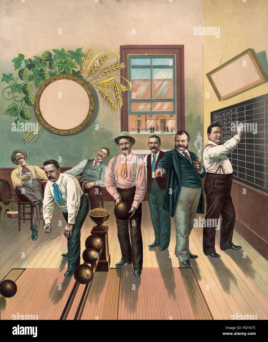 BOWLING ALLEY, 1893. /nMen in a bowling alley. Lithograph, 1893 Stock ...