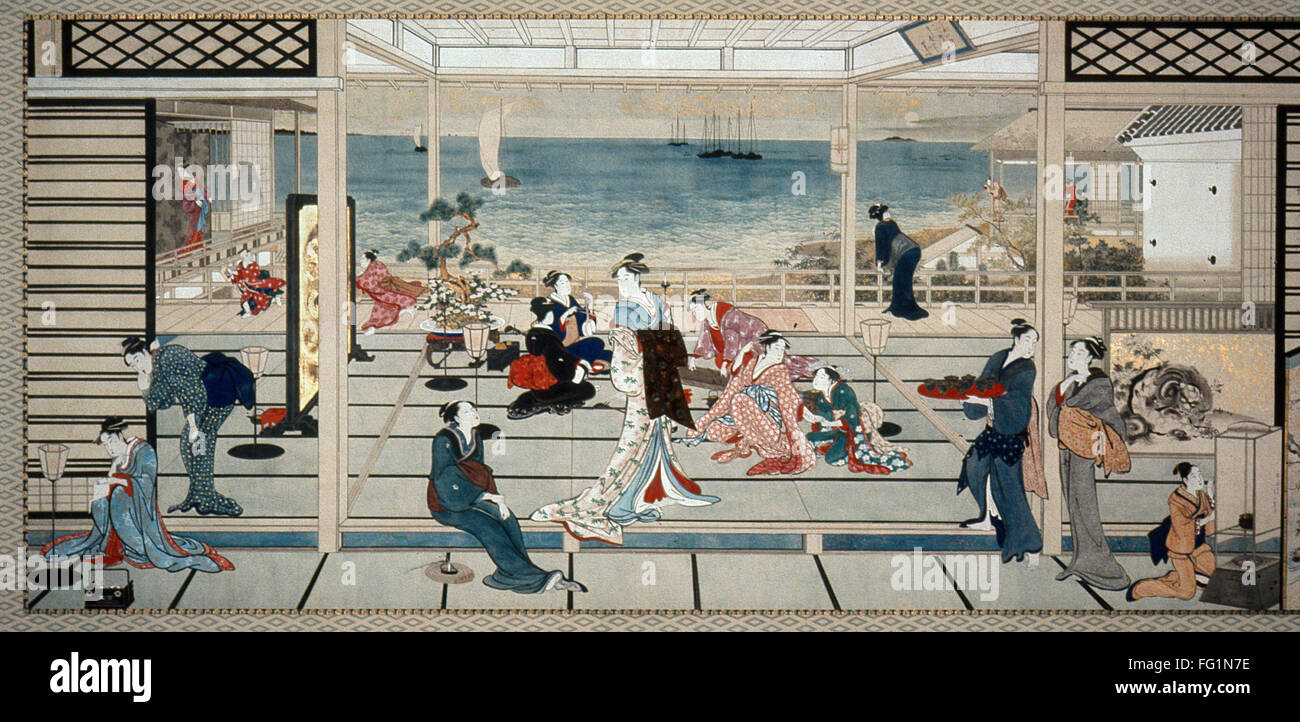 UTAMARO: MOONLIGHT REVELRY. /n'Moonlight Revelry at Dozo Sagami.' Ink ...