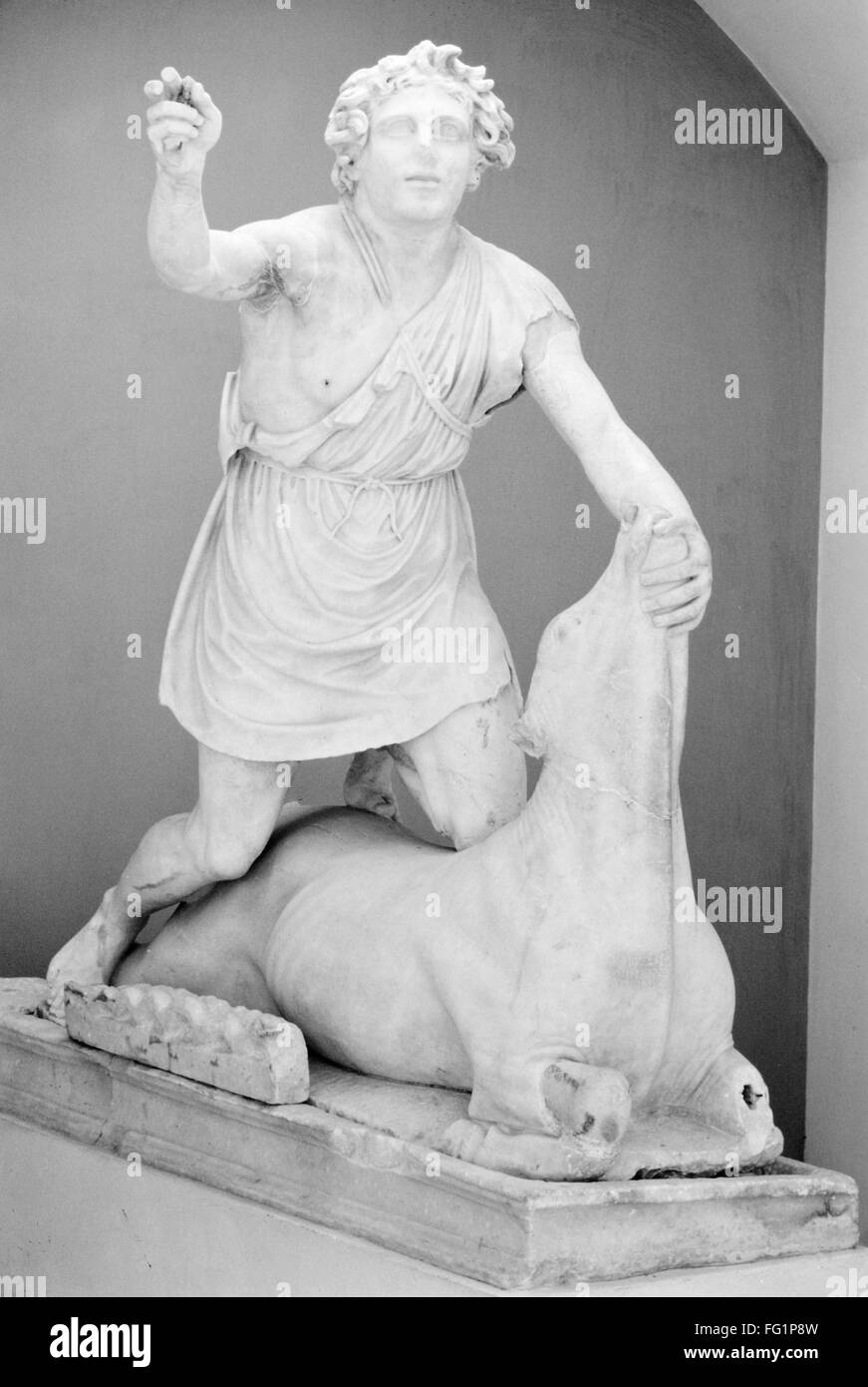 ROME: MITHRAS AND BULL. /nAncient Roman sculpture depicting the god ...