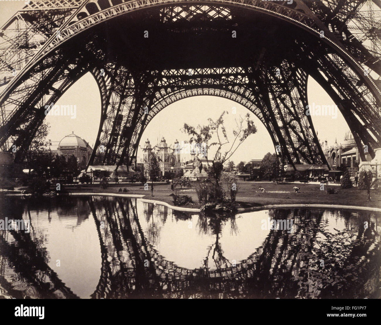 PARIS: EIFFEL TOWER, 1889. /nA view of the base of the Eiffel Tower and ...