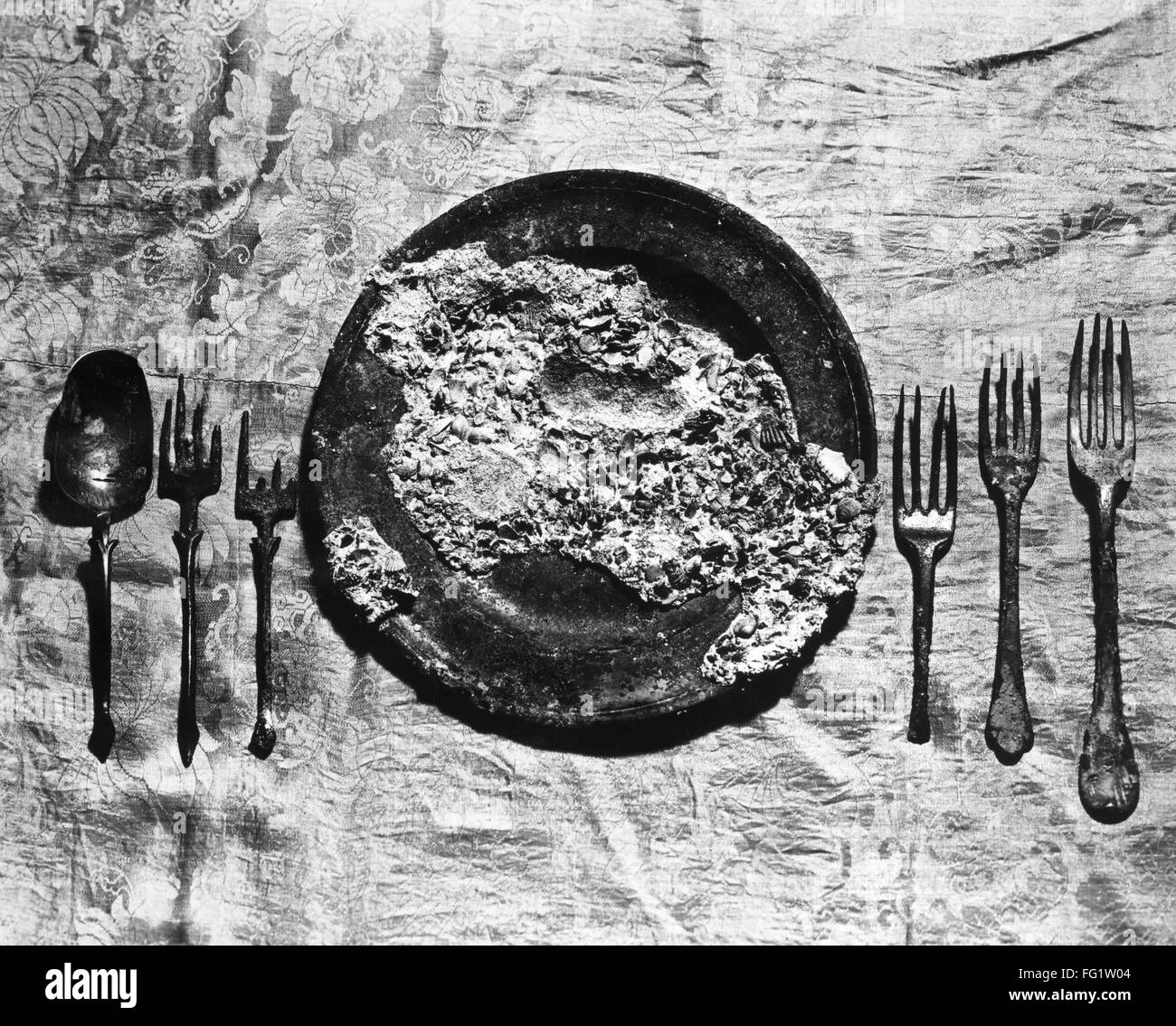 SPANISH MAIN: TREASURE. /nA pewter plate from London and Mexican forks ...
