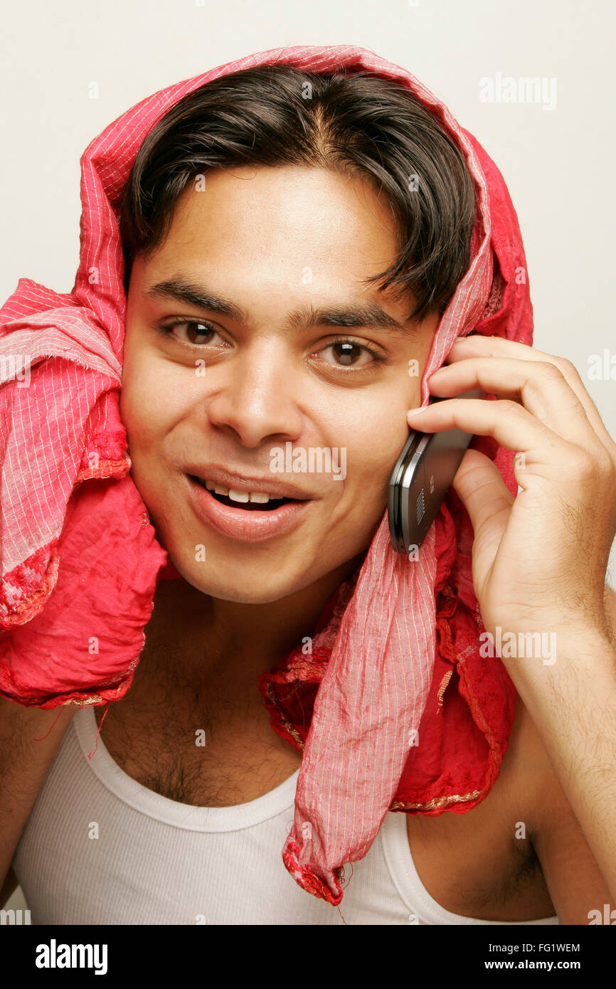 Young man wearing red gamcha hi-res stock photography and images - Alamy