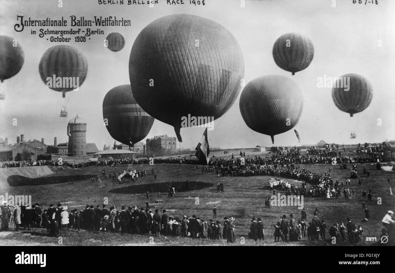 BERLIN: BALLOON RACE, 1908. /nA hot air balloon race in Berlin, Germany ...