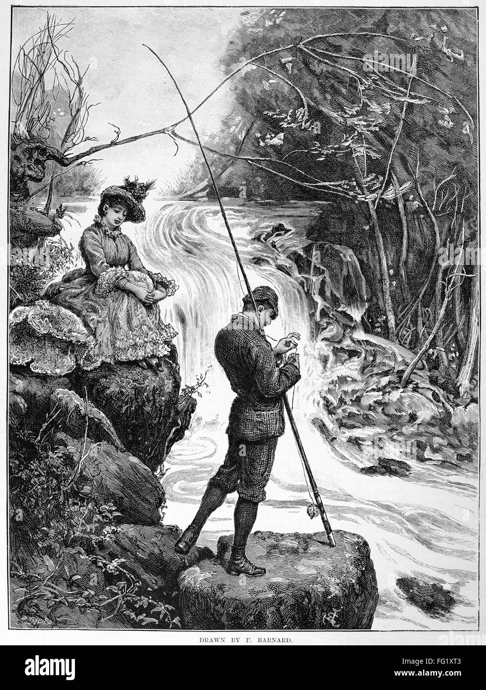 FISHING, 1885. /nA fishing scene. Engraving, 1885 Stock Photo - Alamy
