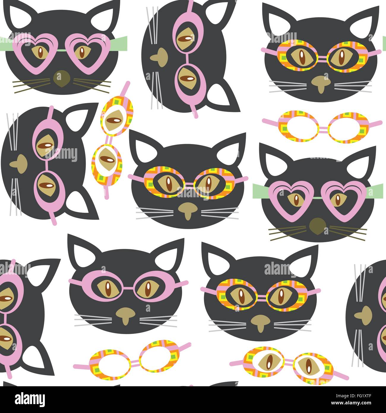 Hipster cats seamless pattern and seamless pattern in swatch menu ...