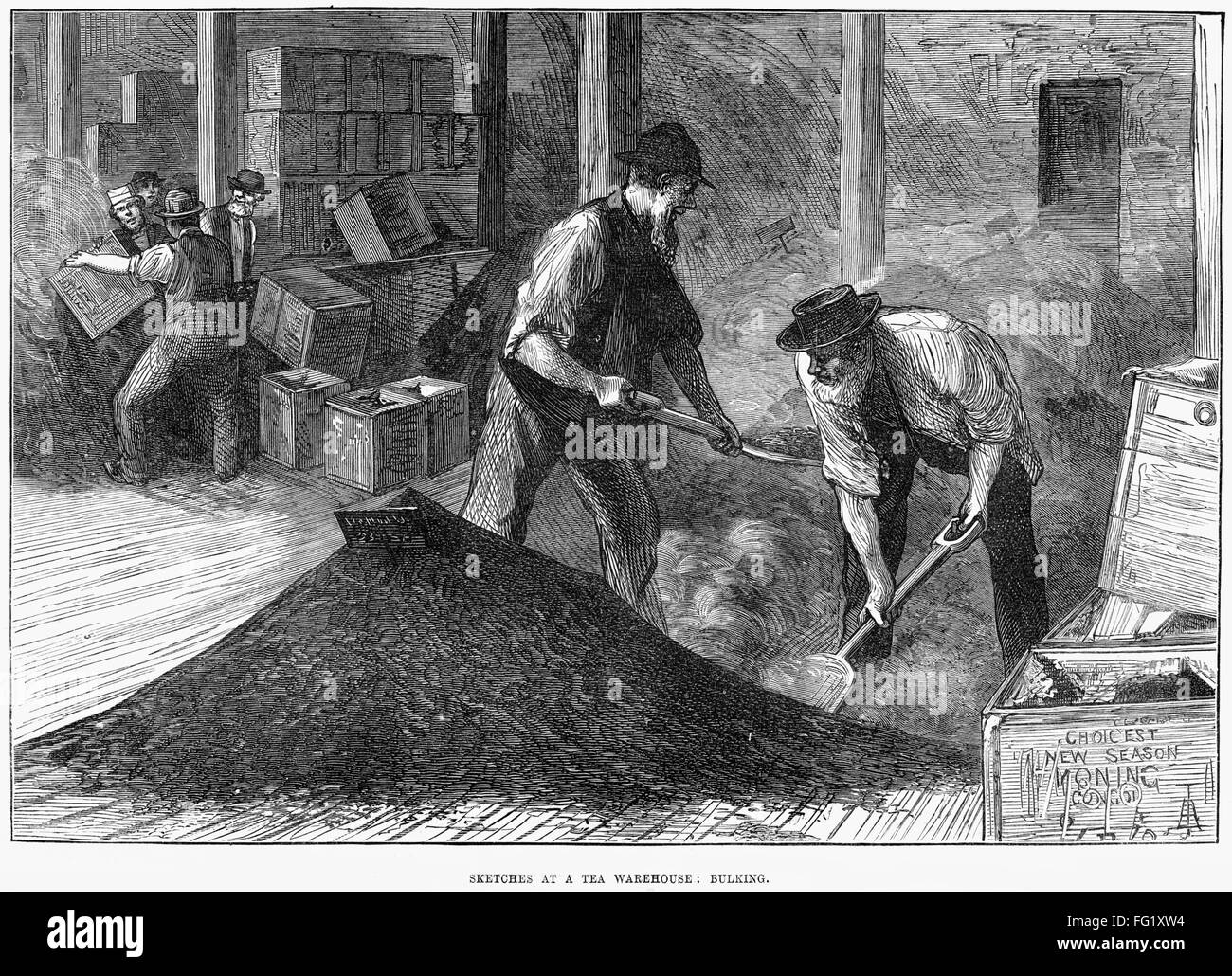 TEA WAREHOUSE, 1874. /n'Bulking' tea at a tea warehouse in England ...