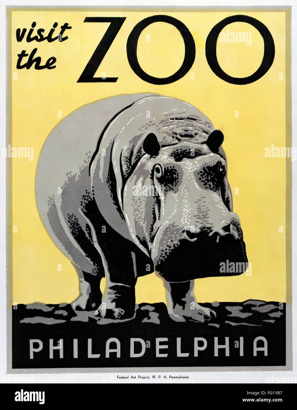 ZOO POSTER, c1938. /n'Visit the Zoo.' Woodcut, c1938 Stock Photo - Alamy