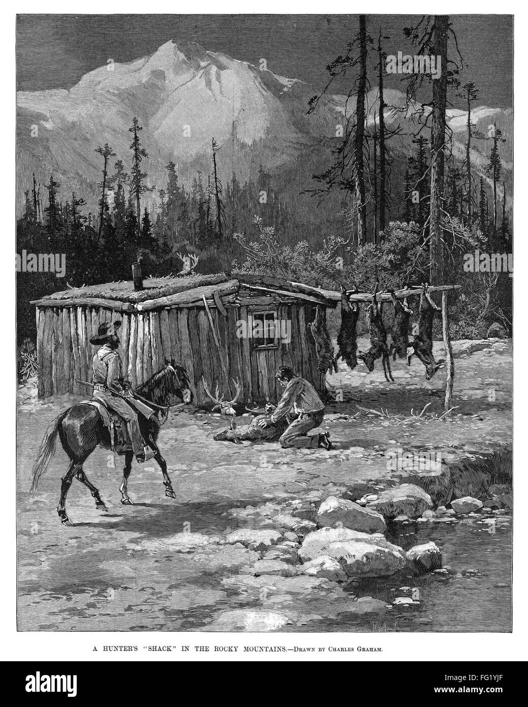 ROCKIES: HUNTERS, 1890. /n'A Hunter's 'Shack' in the Rocky Mountains ...