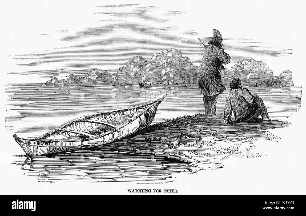 CANADA: HUNTING, 1858. /nFrench-Canadian hunters watch for otters on an ...
