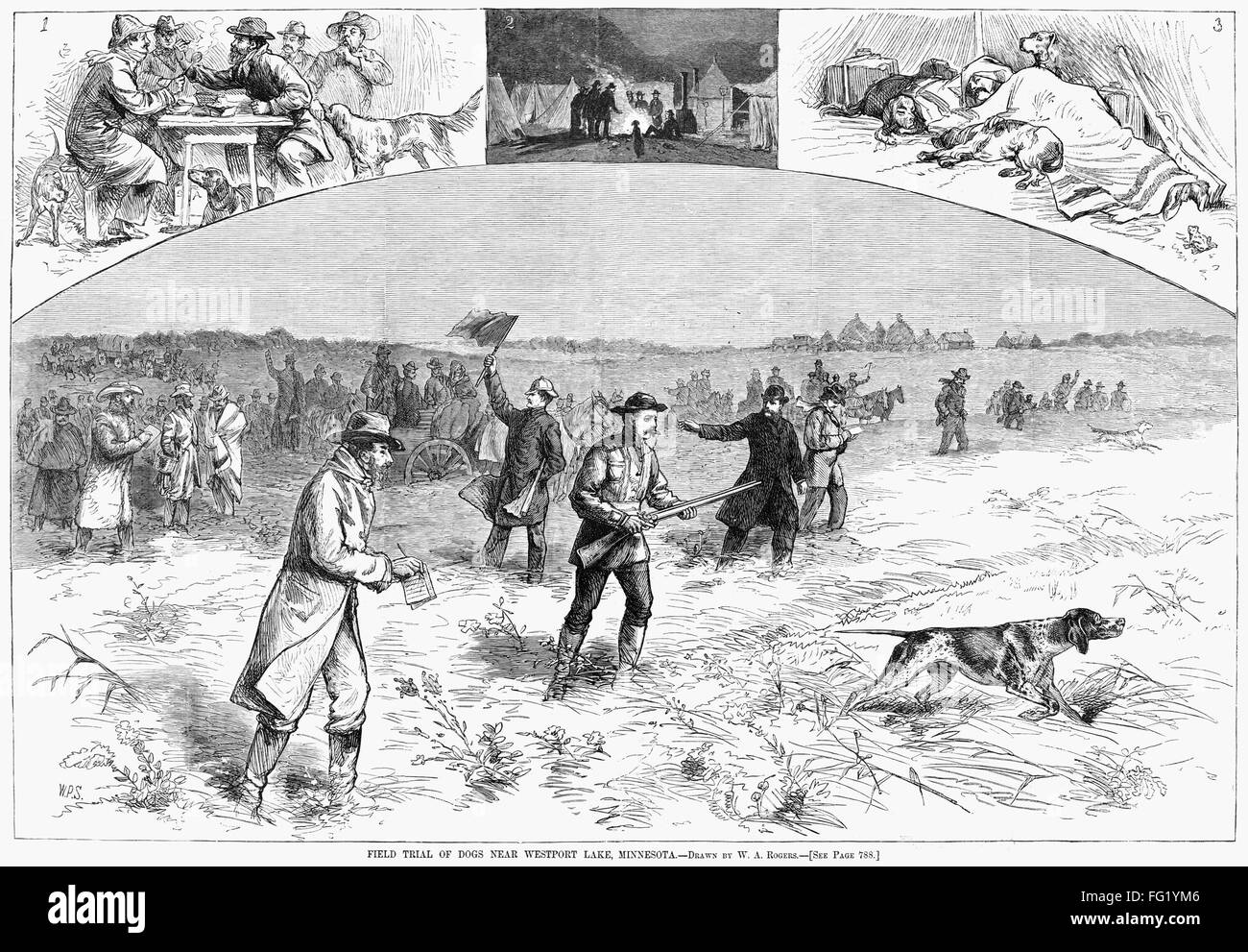 MINNESOTA: DOG TRIAL, 1878. /nA field trial of hunting dogs, near ...
