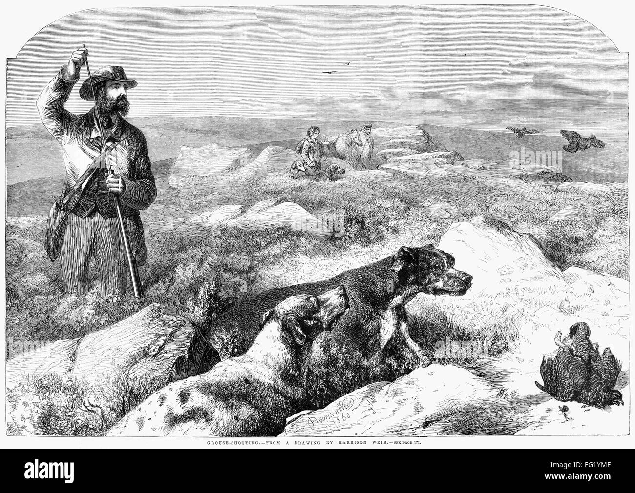 GROUSE HUNTING, 1860. /nMen hunting grouse. Engraving after a drawing ...