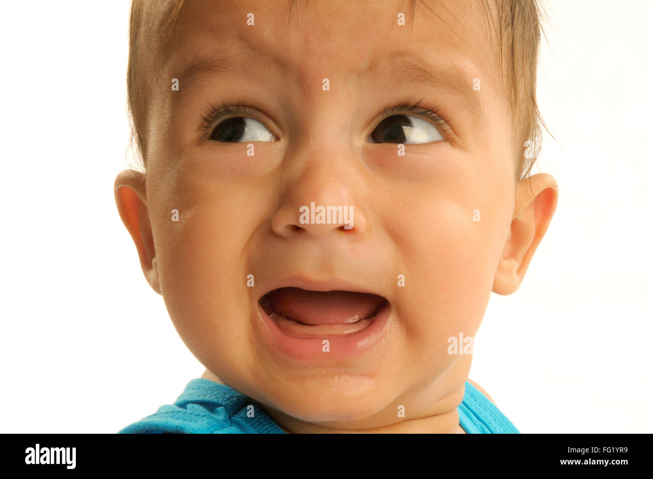 One year old baby boy crying looking up MR#592 29 March 2008 Stock ...