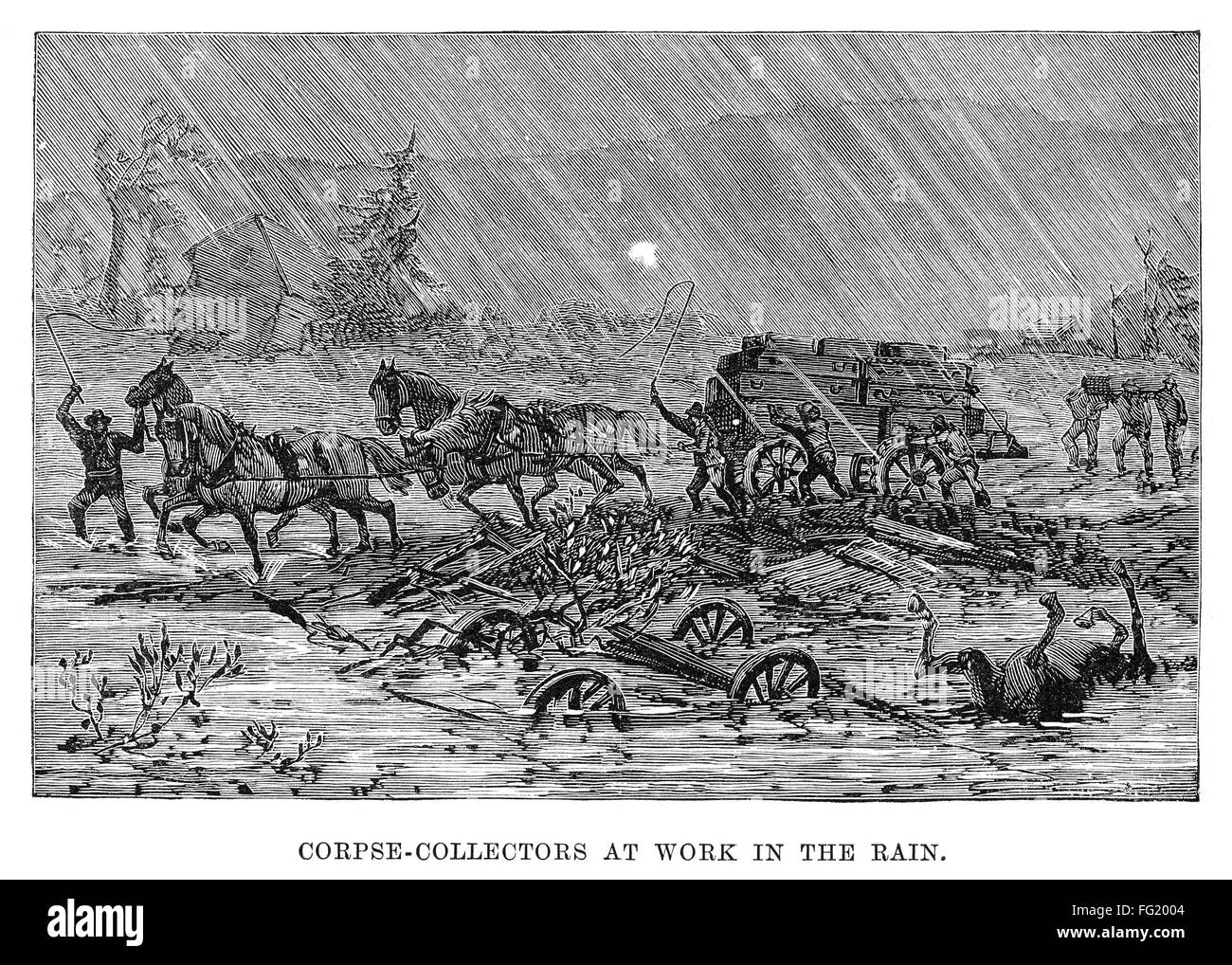JOHNSTOWN FLOOD, 1889. /n'Corpse-collectors at work in the rain ...