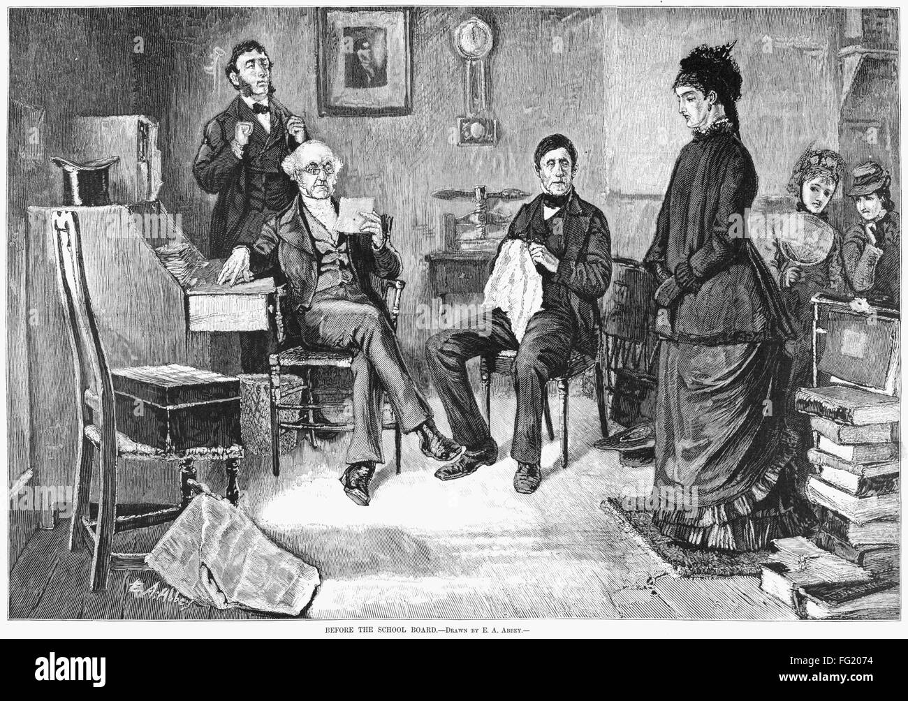 EDUCATION, 1877. /n'Before the school board.' Engraving after a drawing ...