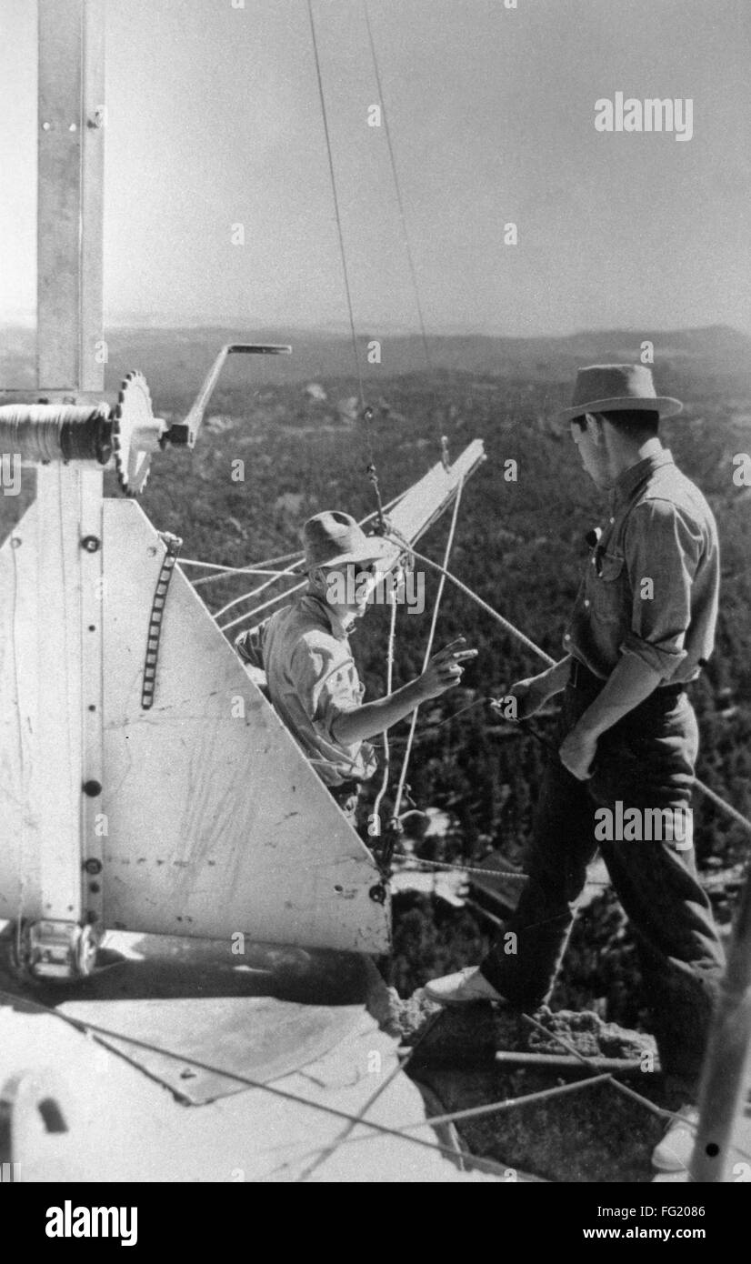 MOUNT RUSHMORE, c1934. /nTwo workers during the construction of Mount ...